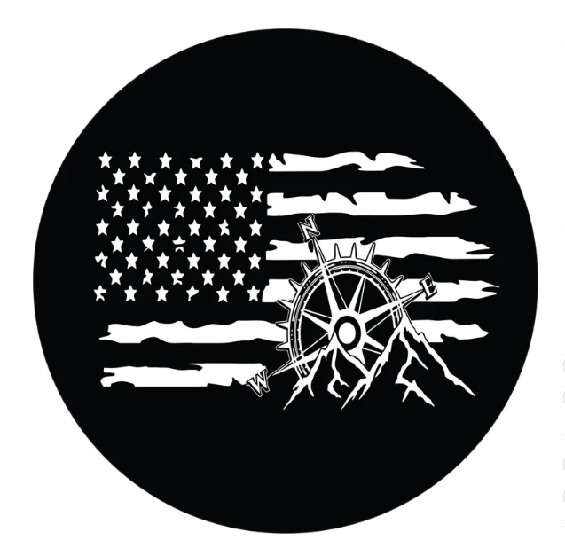 American Flag Compass & Mountains Spare Tire Cover – Dirty Acres